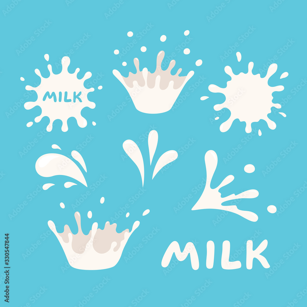 White milk splash set. Bolt on blue background Stock Vector | Adobe Stock