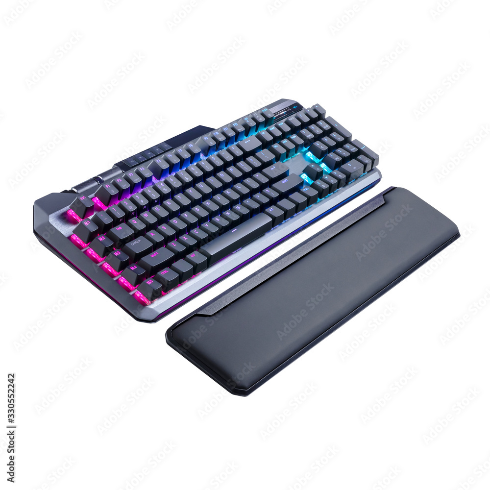 Gaming Keyboard with Pad Isolated on White Background. Black Standard ...