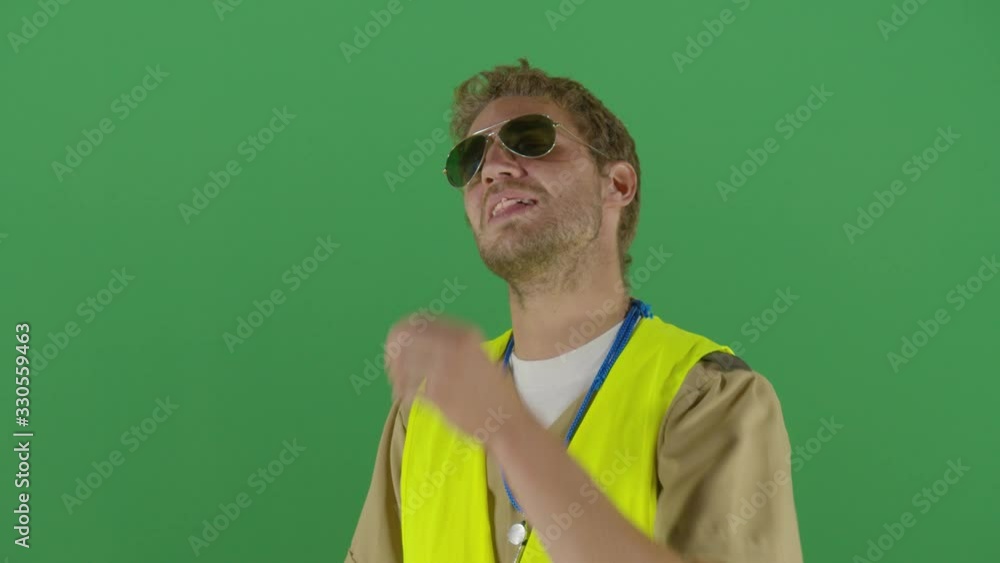 Adult Man Police Officer Chewing Gum With The Mouth Open Studio ...