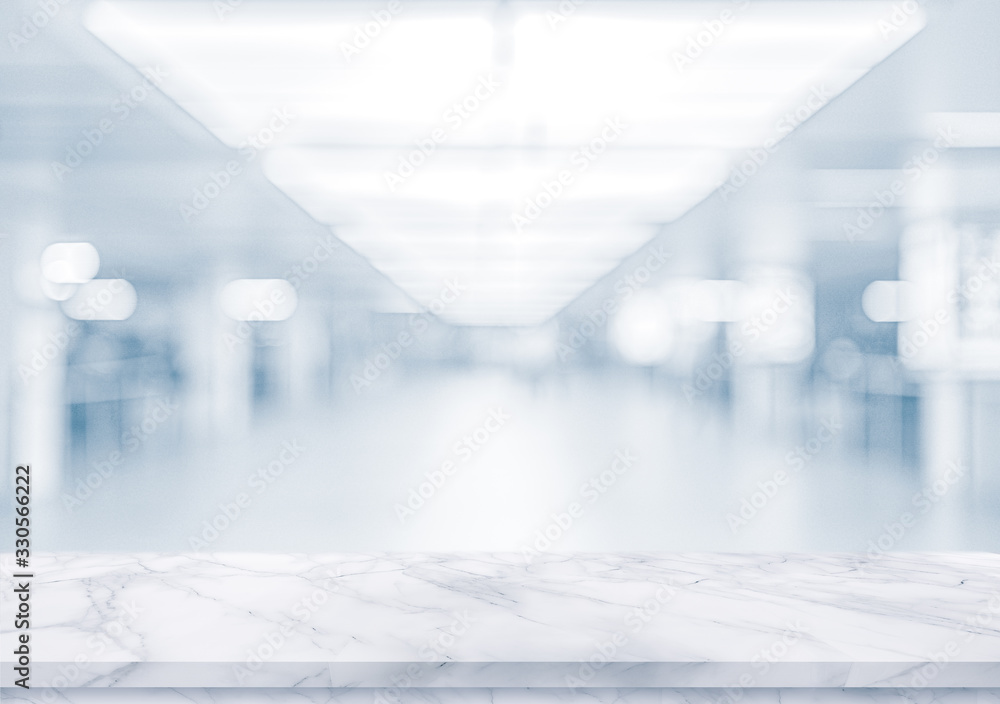 White marble texture table top on BLURRED OFFICE BACKGROUND Stock Photo ...