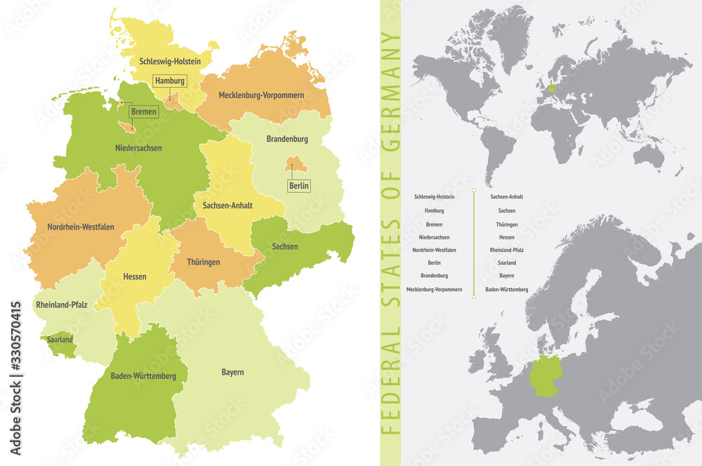 Detailed color vector map of the federal states of Germany with the ...