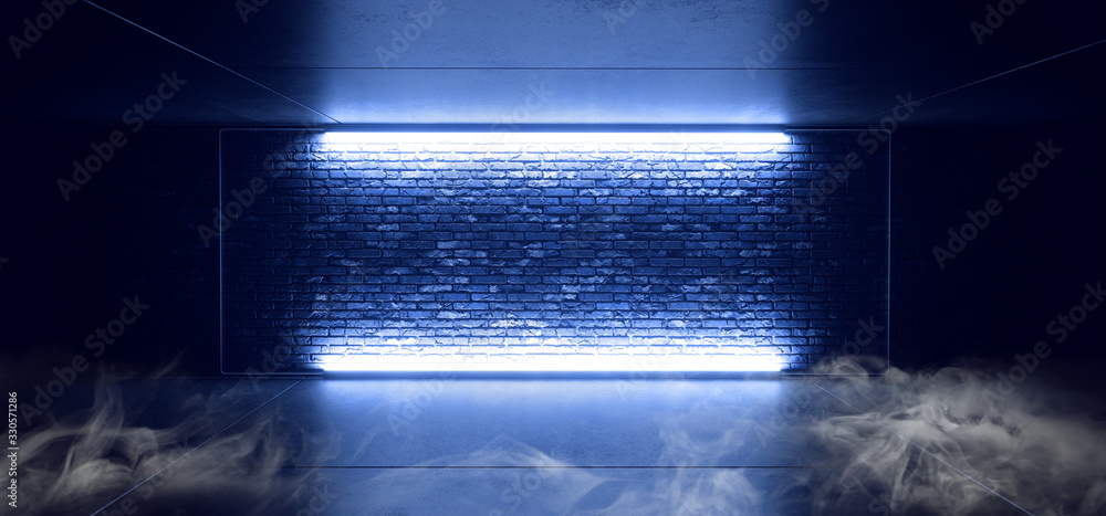 Modern Smoke Sci Fi Futuristic Frosted Glass Brick Wall Dark Club Neon ...