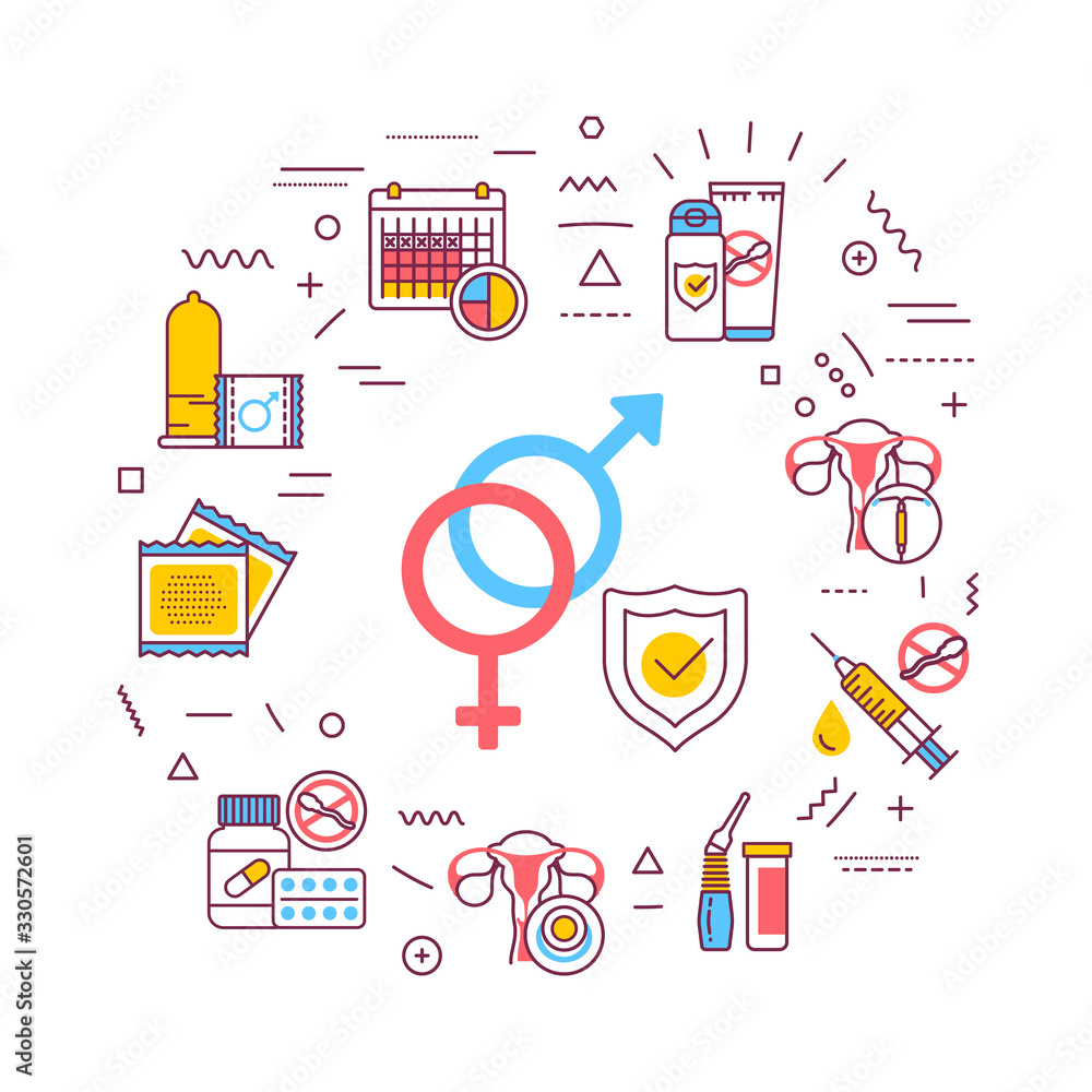 Contraceptive web banner. Safety sex. Birth control elements ...