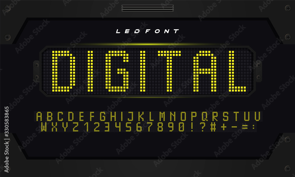 Original vector yellow digital led font. Futuristic design background ...