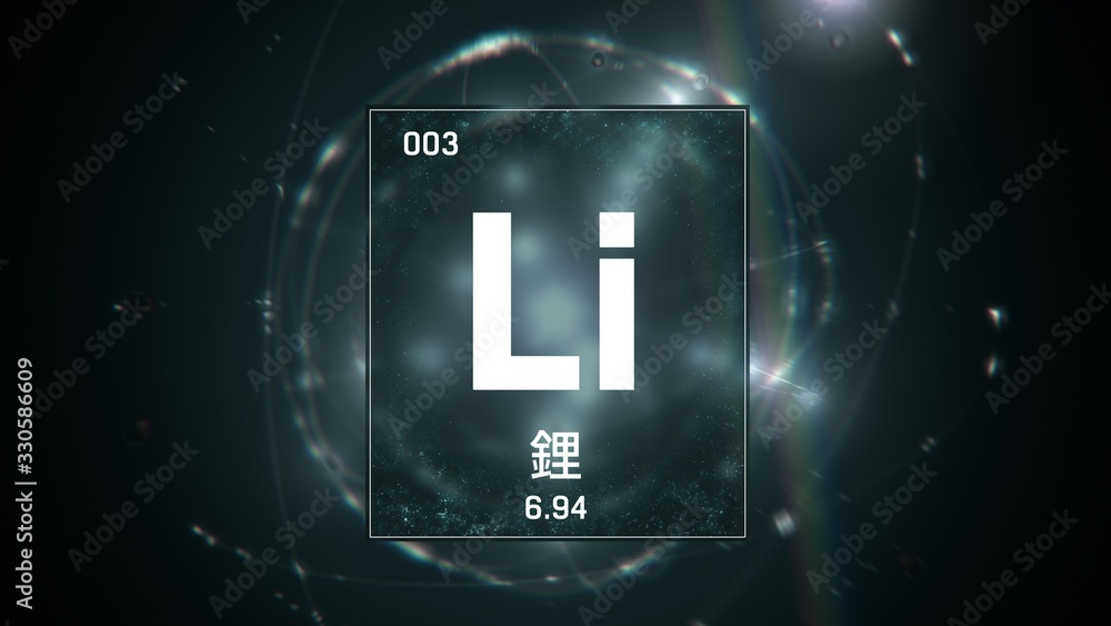 3D illustration of Lithium as Element 3 of the Periodic Table. Green ...