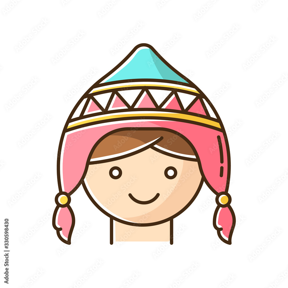 Handknit hat RGB color icon. Cute peruvian girl in chullo. Traditional ...