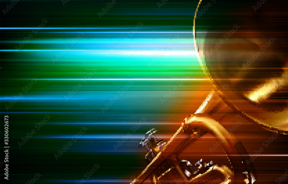 abstract green blur music background with trumpet Stock Vector | Adobe ...