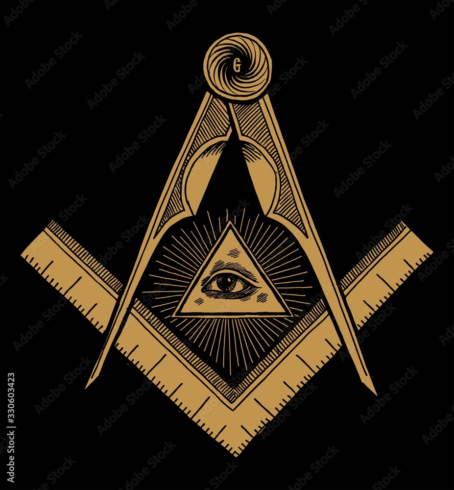 Freemason symbol Square and Compasses and eye of providence in shine ...
