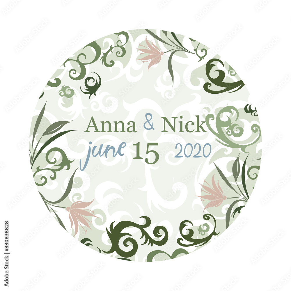 Wedding card template with hand drawn patterns and flowers. Vector ...