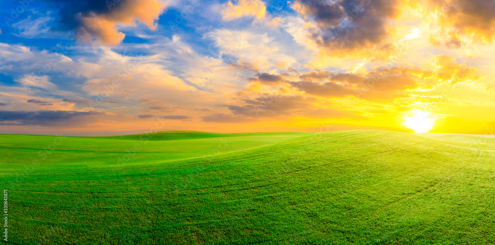 Green Grass Field Sunset