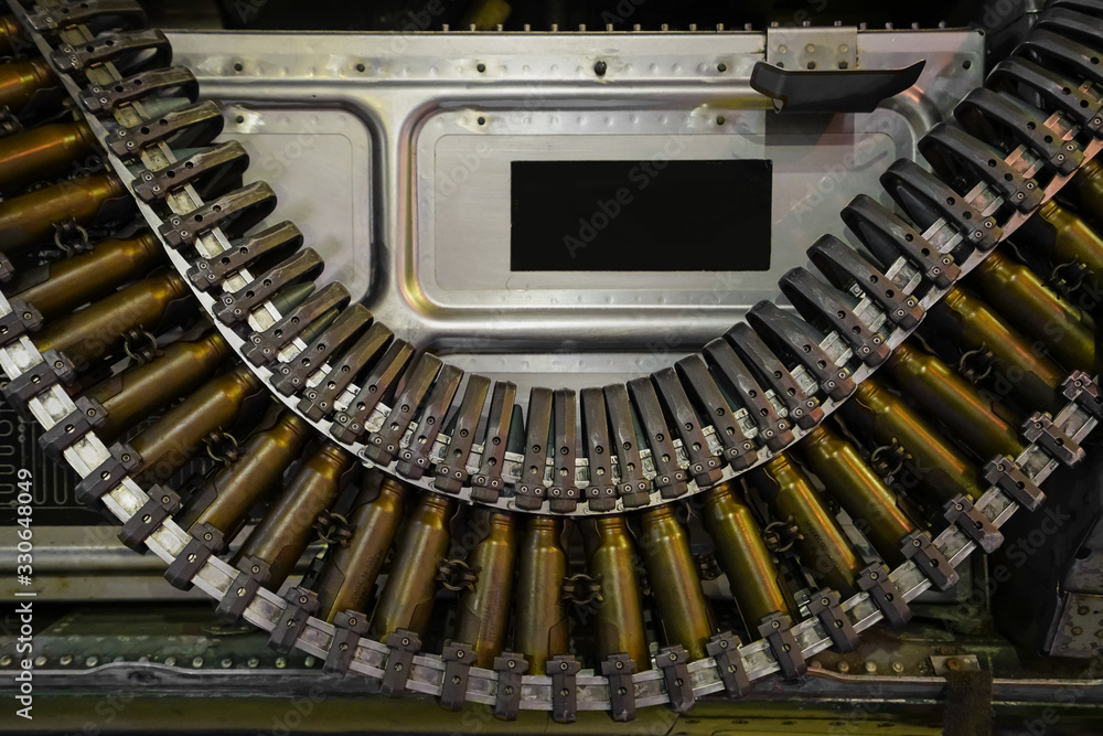 Machine gun and ammo installed on the figther jet aircraft Stock Photo ...