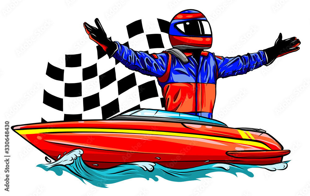 Racing boat. Top view. Vector illustration. Applique with realistic ...