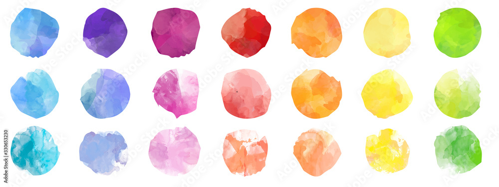 Set of colorful watercolor hand painted round shapes, stains, circles ...