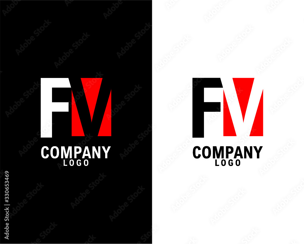 FV, VF Initial abstract company Logo Design with negative space. black ...