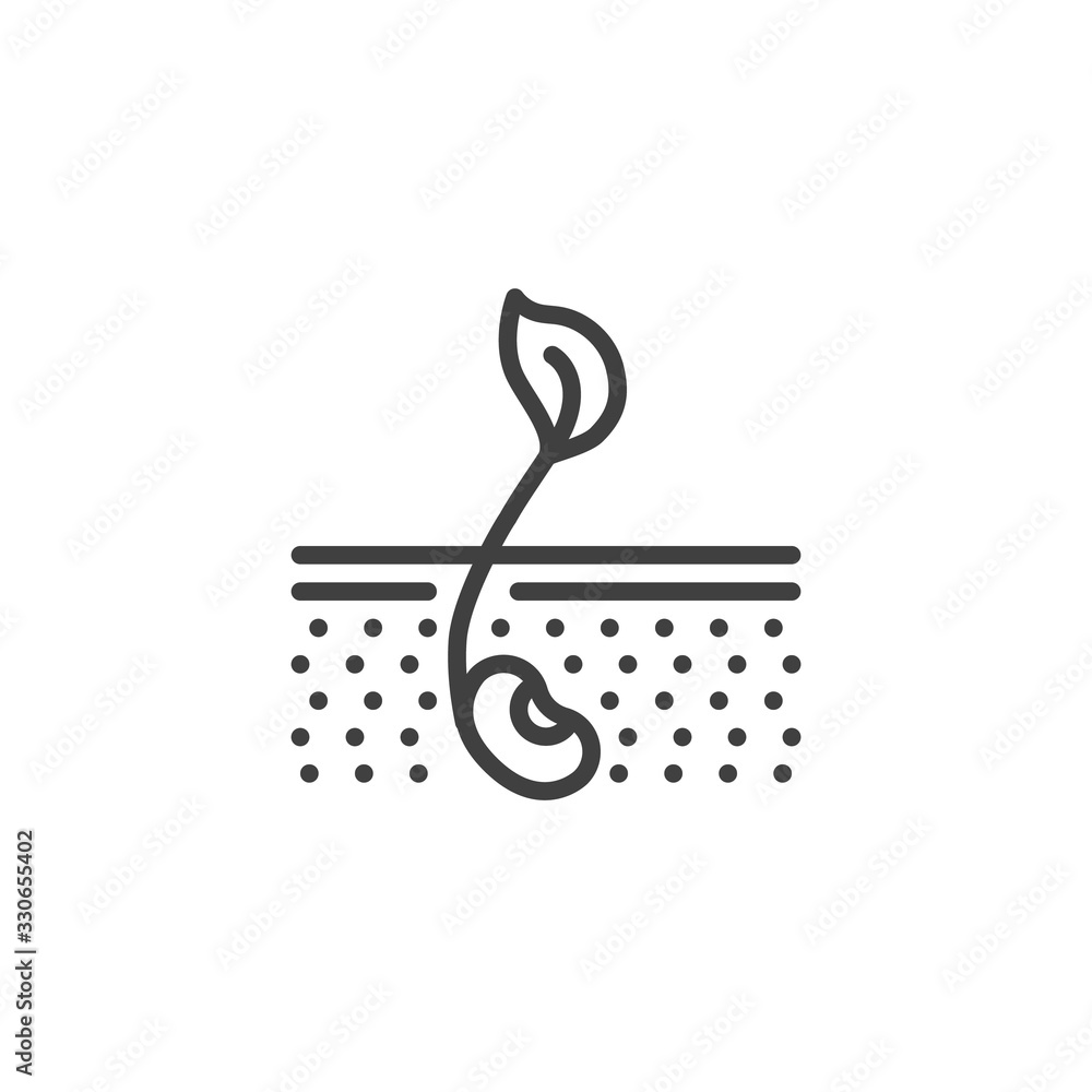 Seed germination line icon. Plant in soil linear style sign for mobile ...