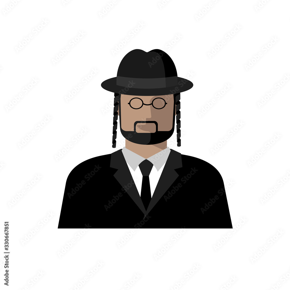 Icon Jewish man with glasses, hat and formal suit. Male avatar in flat ...