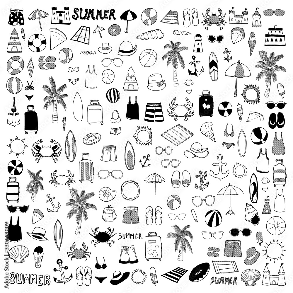 Summer doodle set. Drawing vector illustration hand drawn eps10 Stock ...