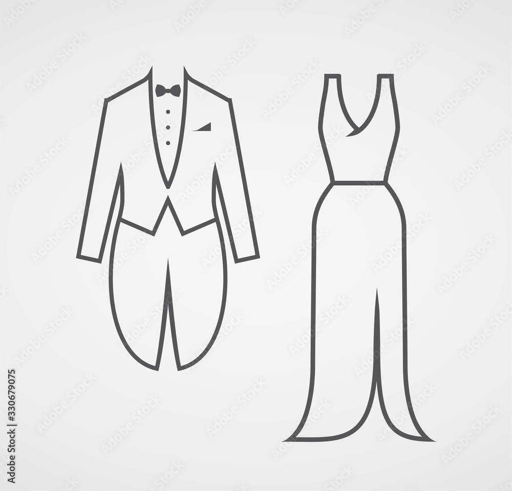 Vector Illustration Of Male And Female Suit And Formal Dress Line Icons