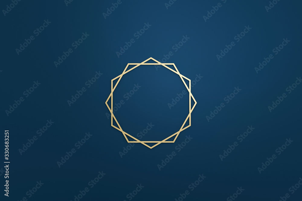 Blank logo frame with modern style on dark blue background. Empty ...