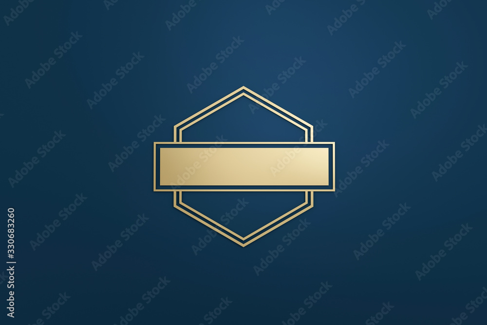 Blank logo frame and golden label with modern style on dark blue ...
