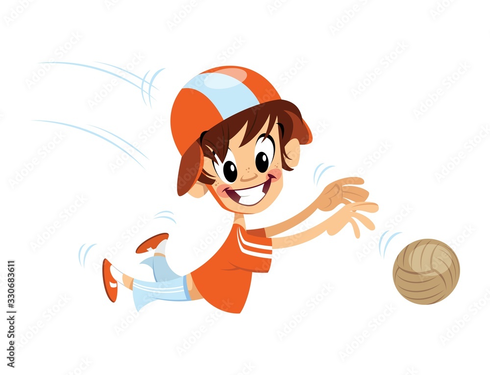 Cartoon excited smiling boy vector character trying to catch ball Stock ...