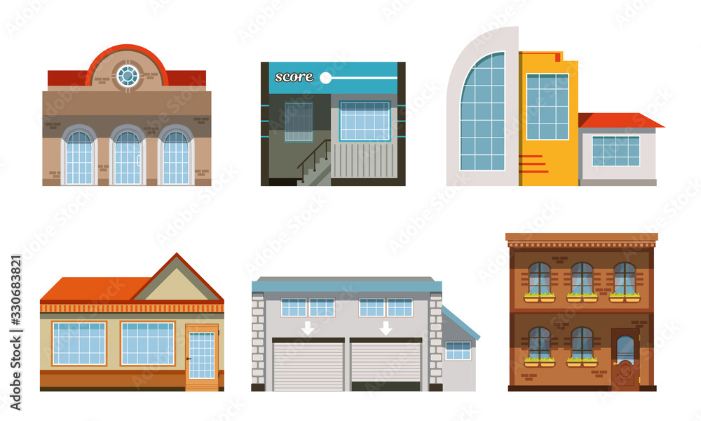 Public Buildings Exteriors Collection, City Street Architectural ...