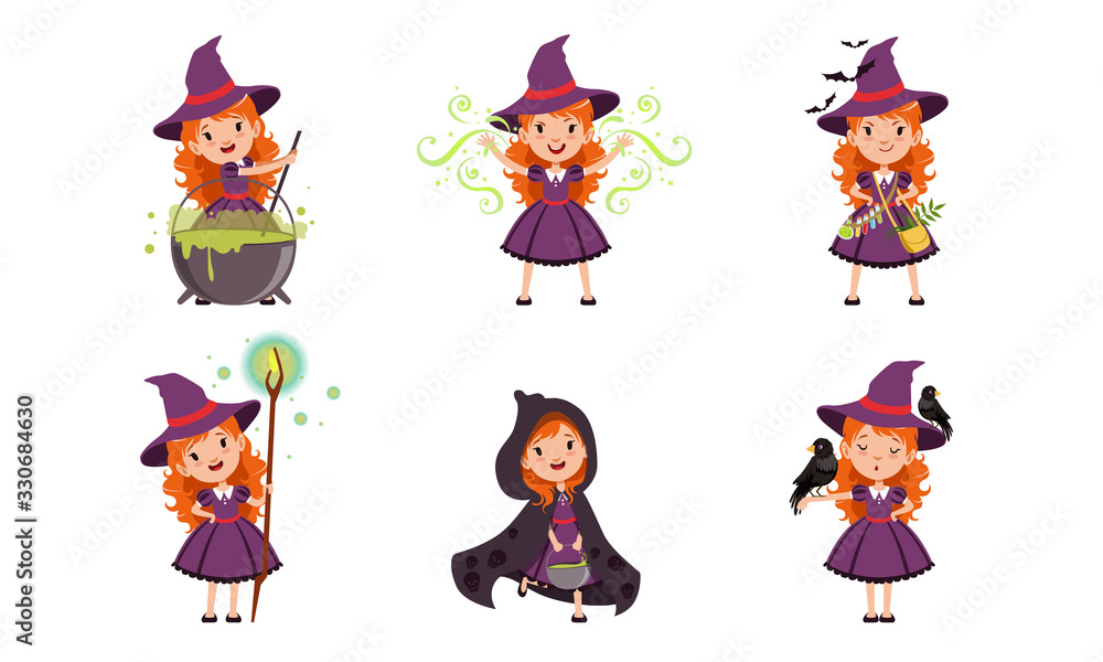 Lovely Little Witch Cartoon Character Collection, Cute Red Haired Girl ...