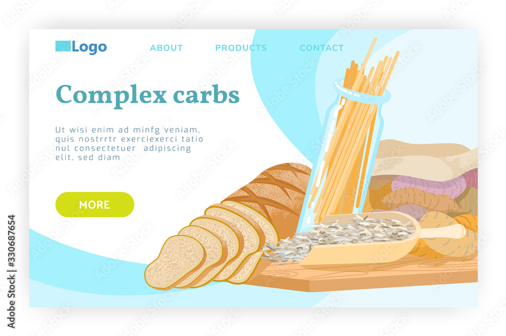 Carbohydrate food concept. Pasta, wheat bread, whole grain, seeds ...