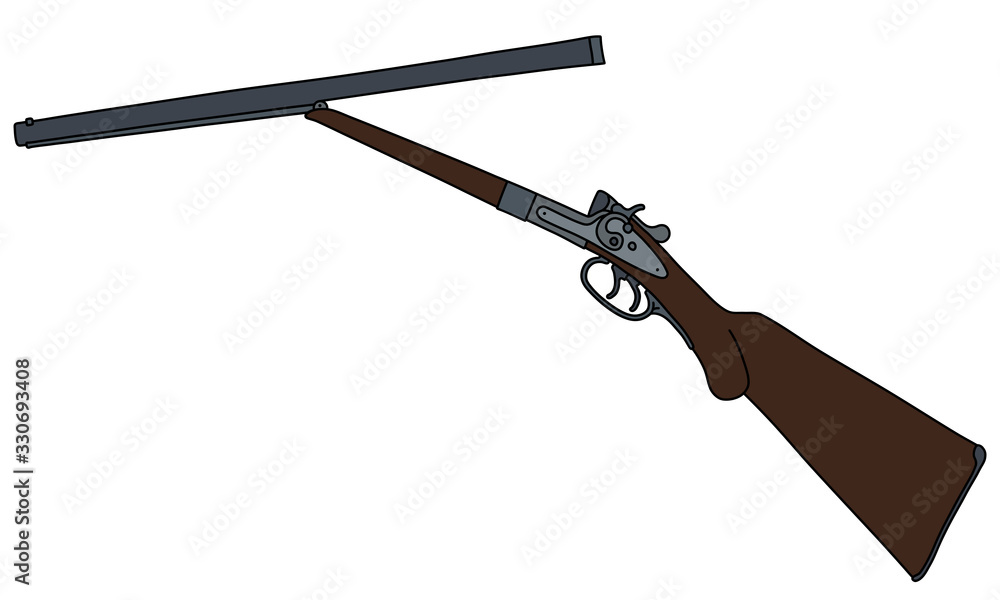 The vectorized hand drawing of a vintage double barrel hunting rifle ...