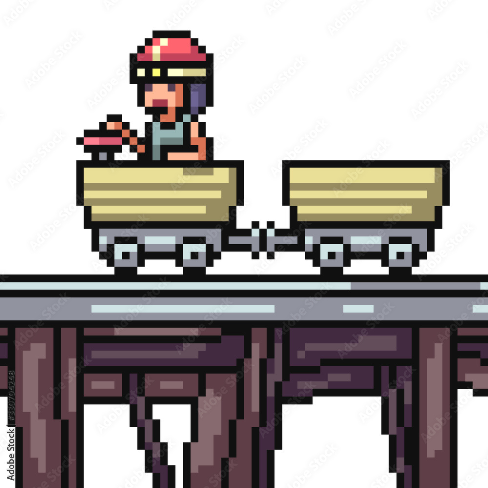 vector pixel art isolated rail cart Stock Vector | Adobe Stock