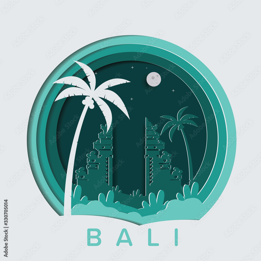 Bali Troppical Island With Palm Tree Vector Illustration, Paradise ...