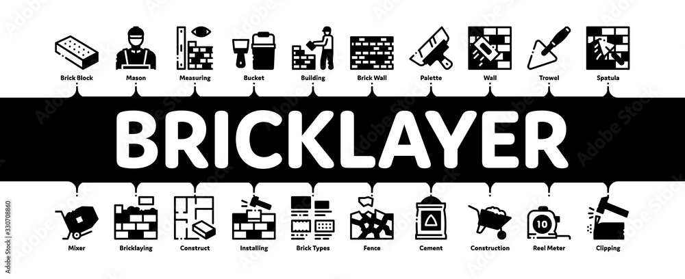 Bricklayer Industry Minimal Infographic Web Banner Vector. Professional ...