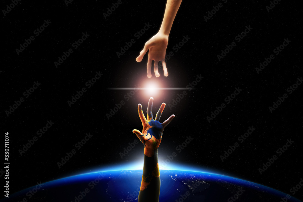 human hand contact with alien, idea, conceptual images Stock Photo ...