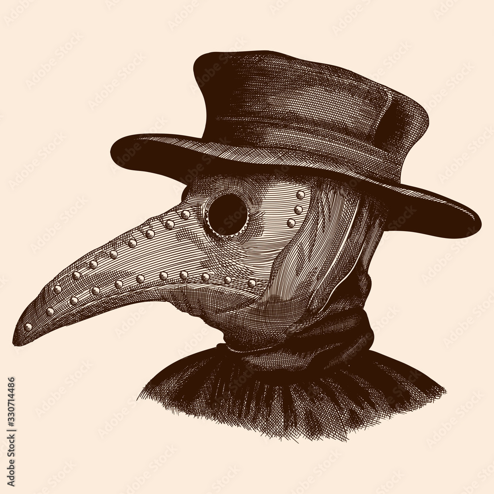 A plague doctor in a mask with a long beak and hat. Vector image ...