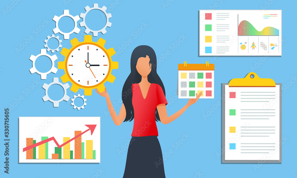 vector illustration of effective time management concept, tasks ...