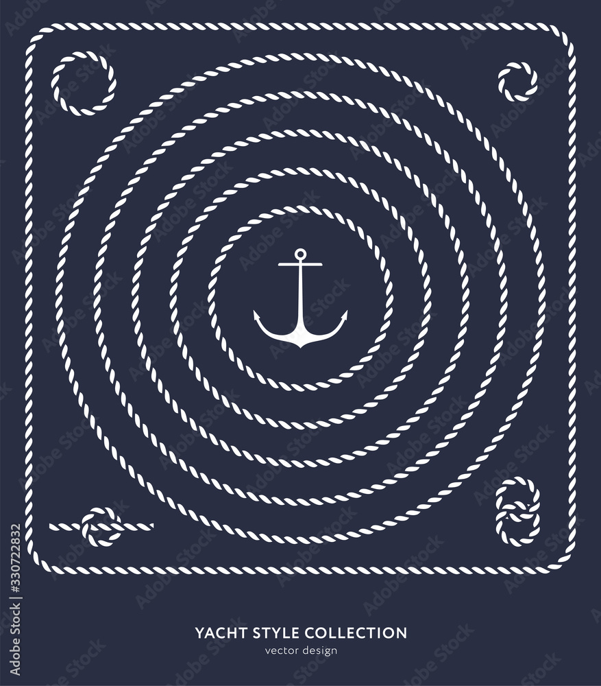 Nautical rope frames and bordes set. Yacht style design. Vintage ...