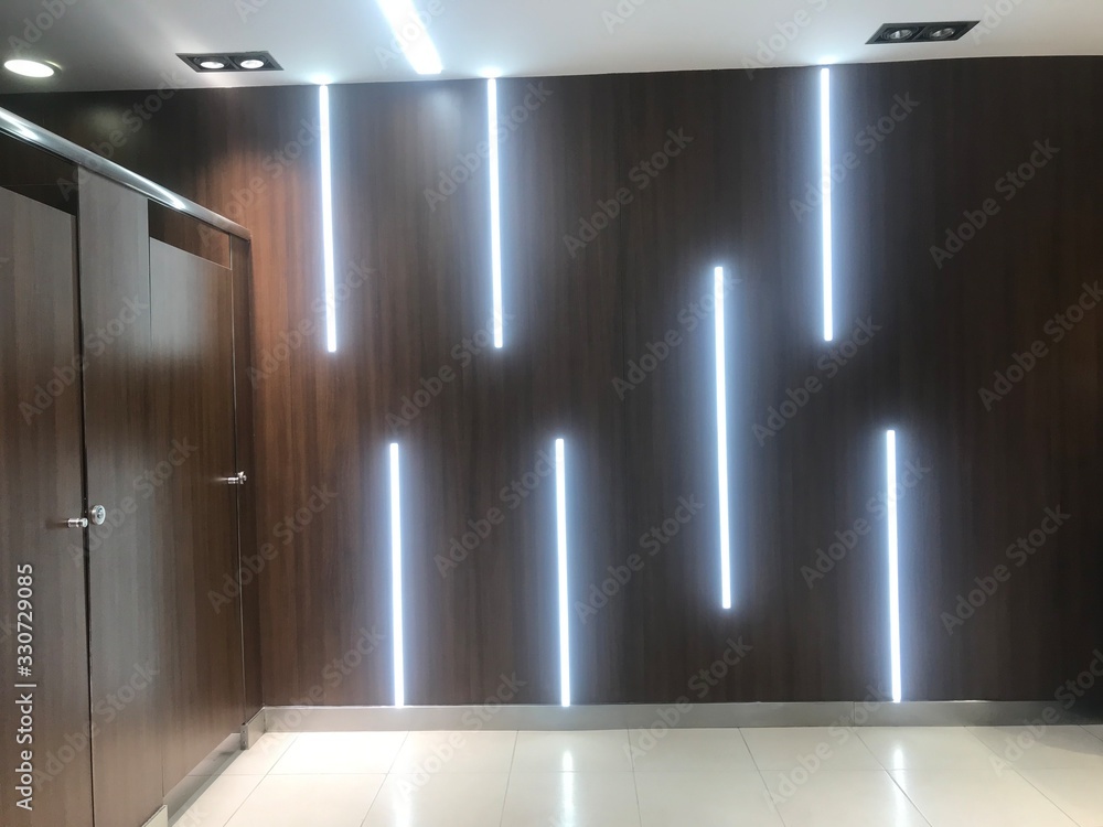 wooden wall cladding or finishes with LED lights and closed with gypsum ...