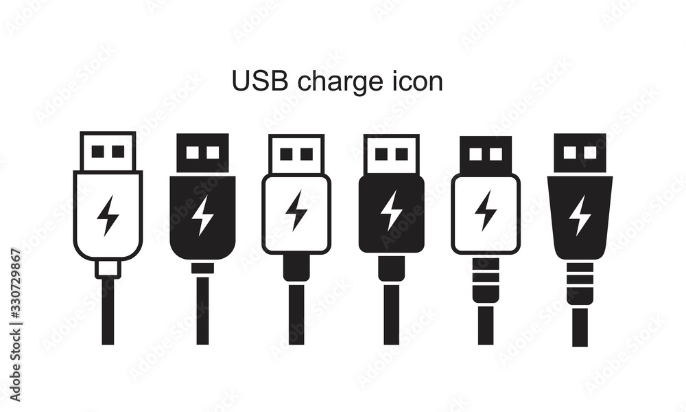 USB charge icon template black color editable. USB charge icon symbol ...