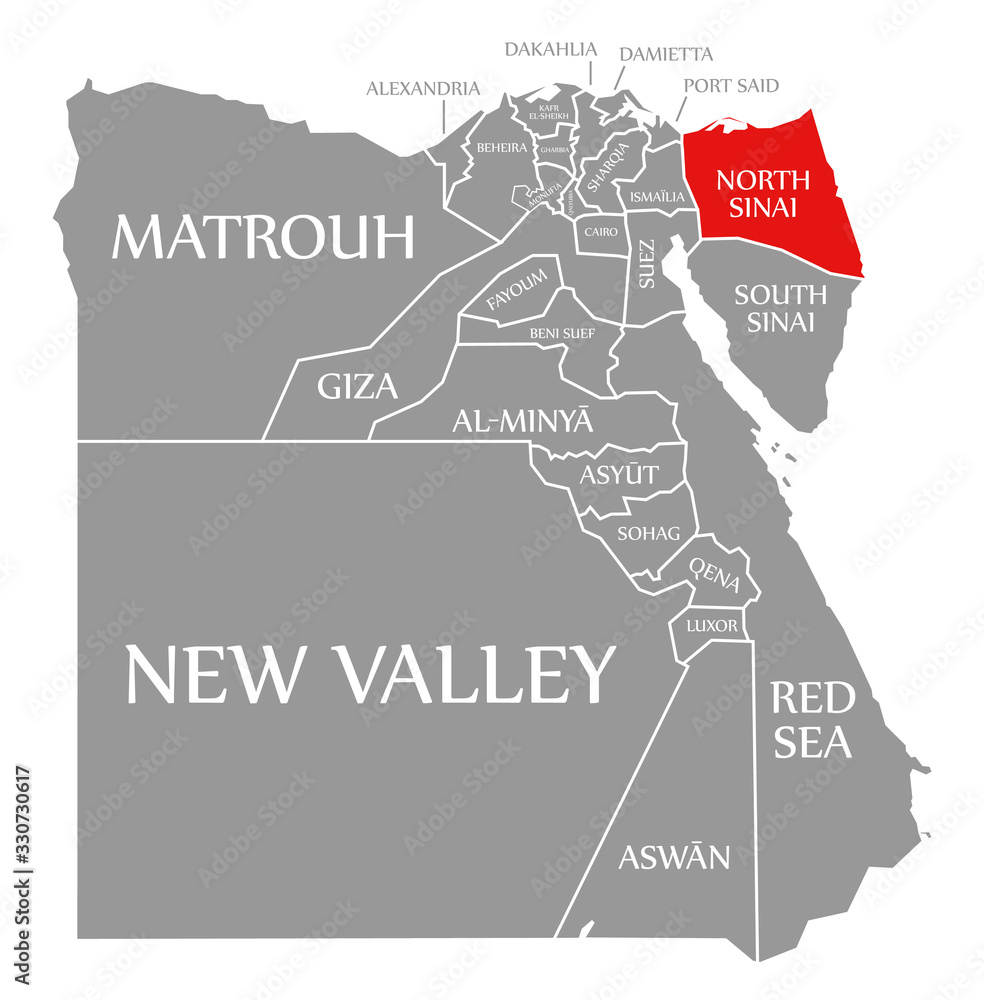 North Sinai red highlighted in map of Egypt Stock Illustration | Adobe ...