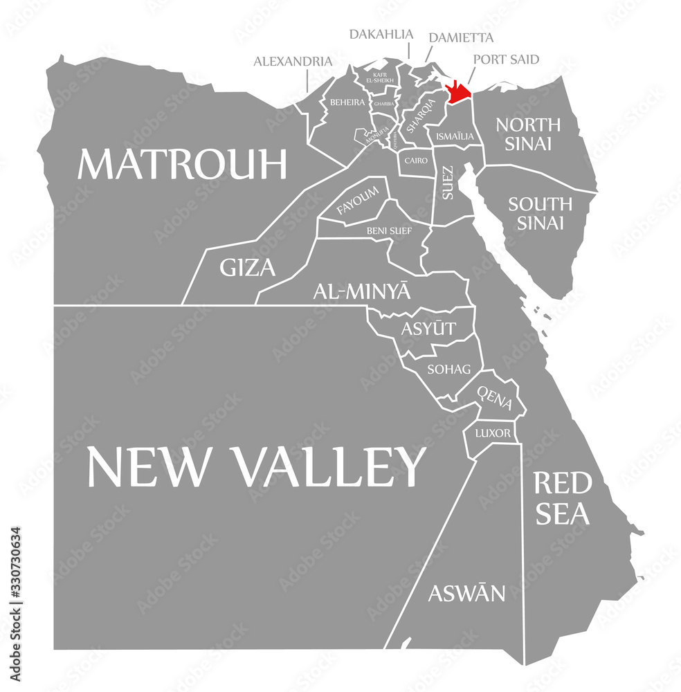 Port Said red highlighted in map of Egypt Stock Illustration | Adobe Stock