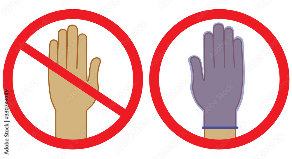 Vector illustration of hand silhouette in round frame. Sign to not to ...