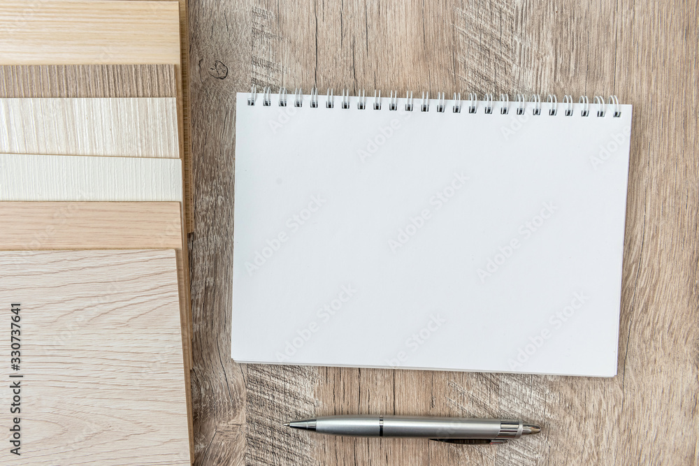 Empty notebook sheet with floor wood color catalog for design. laminate ...