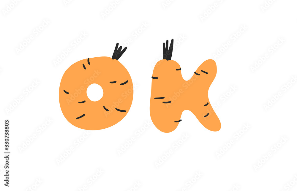 Hand drawn Carrot ABC and word. Cartoon vector illustration veggies ...