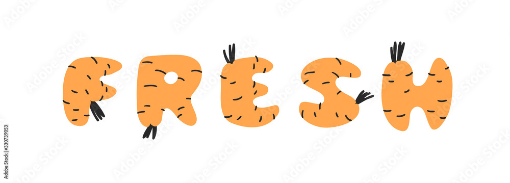 Hand drawn Carrot ABC and word. Cartoon vector illustration veggies ...