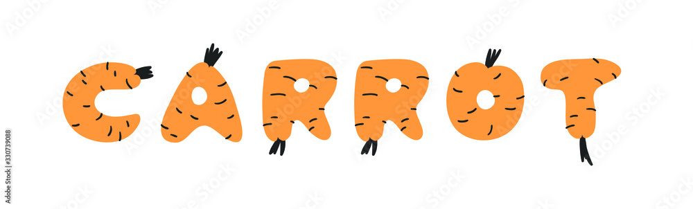 Hand drawn Carrot ABC and word. Cartoon vector illustration veggies ...