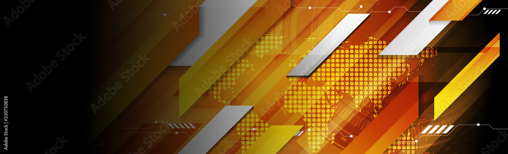 Abstract dark orange technology web header banner. Vector geometric ...