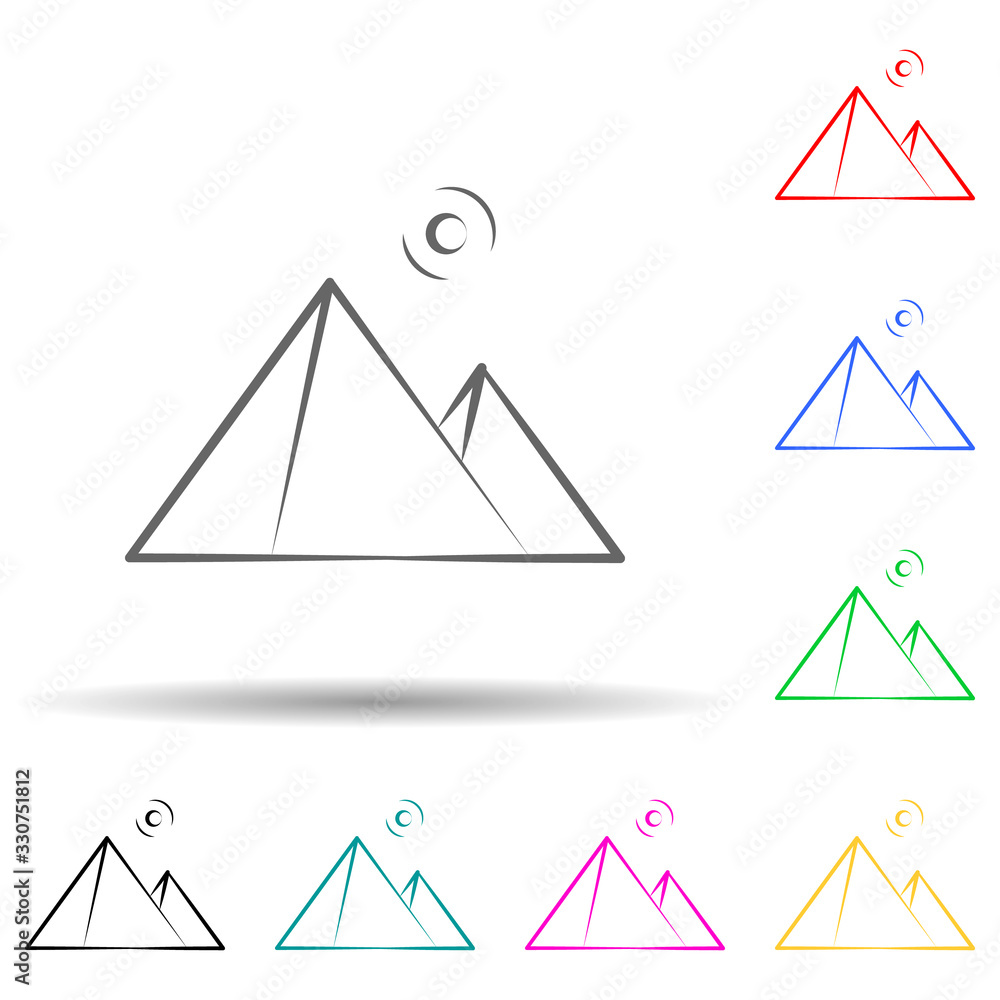 Pyramids of egypt multi color set icon. Simple thin line, outline ...
