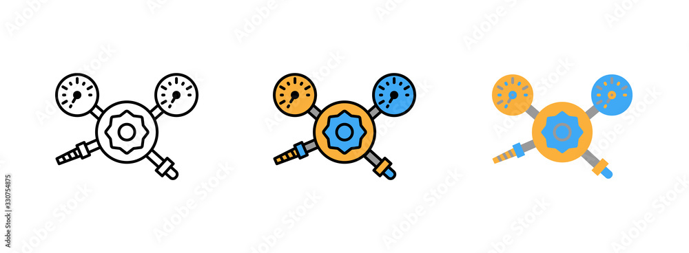 pressure regulator gauge icon set isolated on white background for web ...