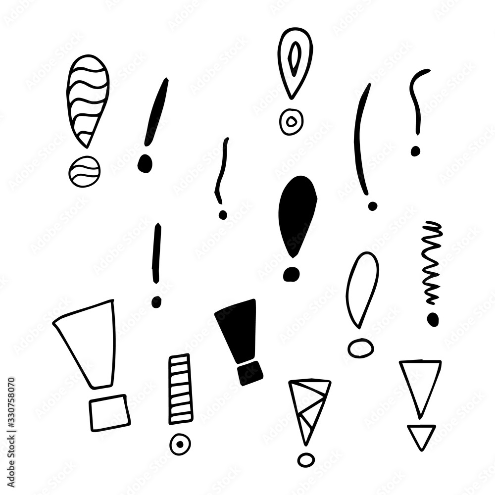 Exclamation mark. Grunge doodle sketch exclamation marks vector set ... Exclamation mark. Grunge doodle sketch exclamation marks vector set ...