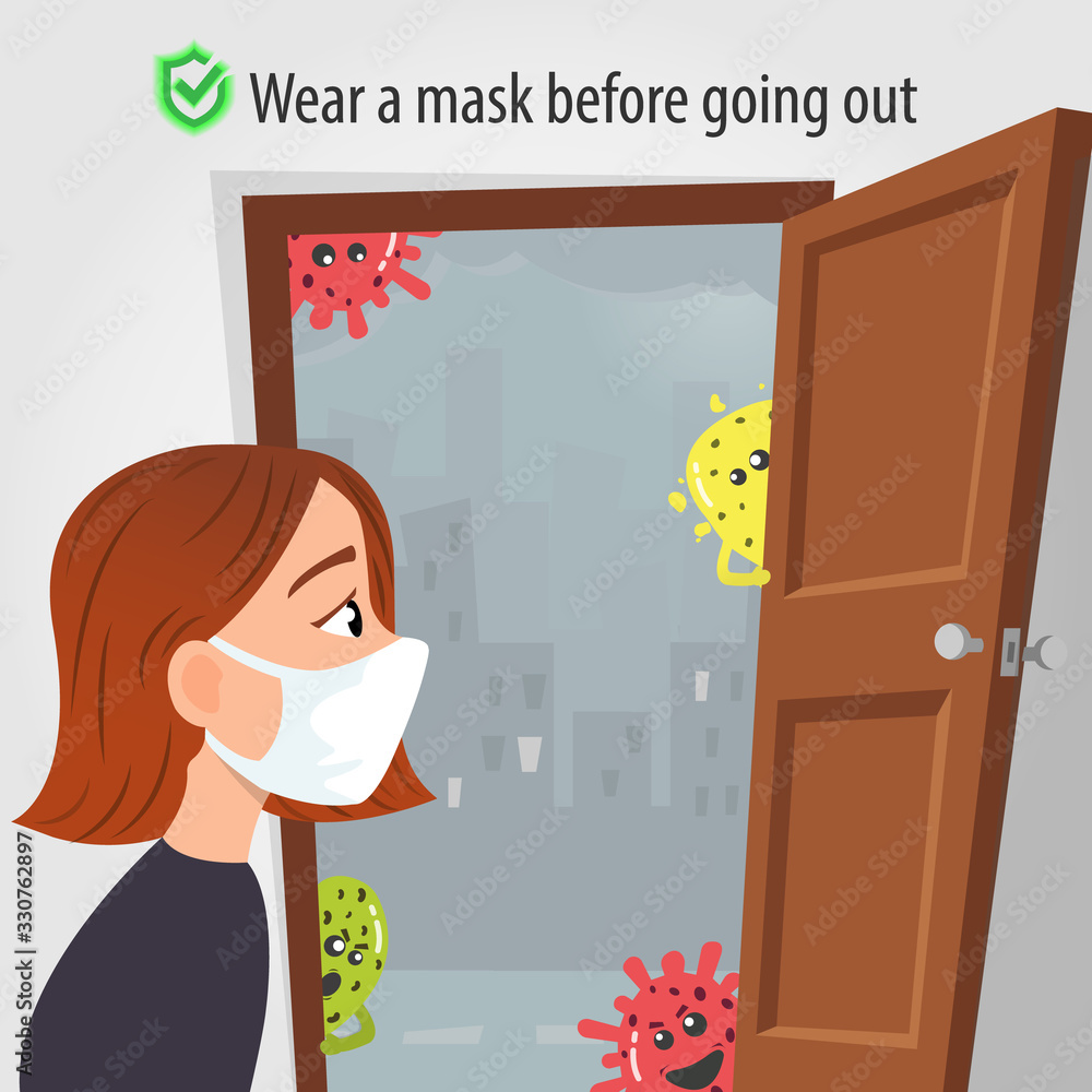 Wear a mask before going out. Concept of virus, disease and infection ...